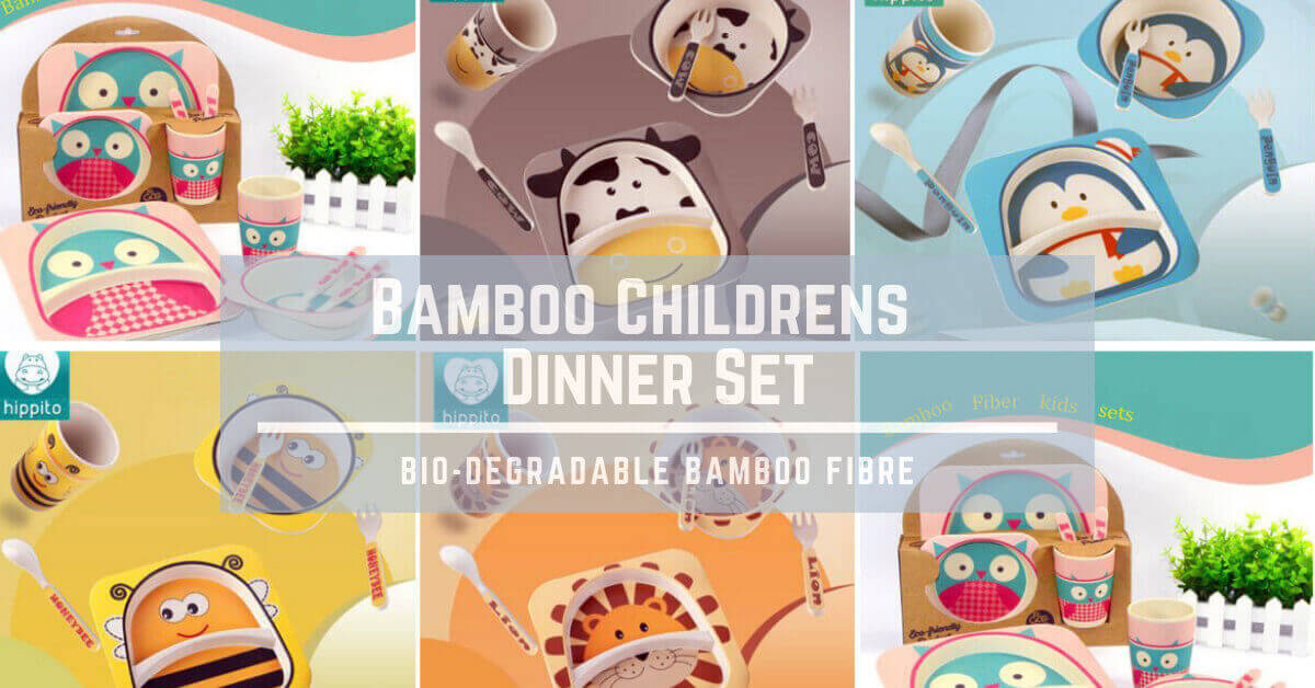 5 Piece Bamboo Fibre Kids Set - 100% Bpa Free Children's Dinnerware